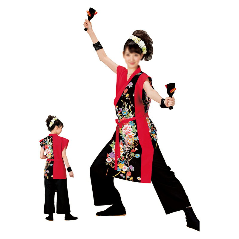 よさこいコスチューム・よさこい衣装 レディース 主素材　：　ポリエステル100% フリーサイズ 　　前身丈　：　105cm 　　後身丈　：　75cm 　　身巾　：　56cm セット内容 　★袖無し打合せ着物のみ（腰紐付き） 使用しているパン...