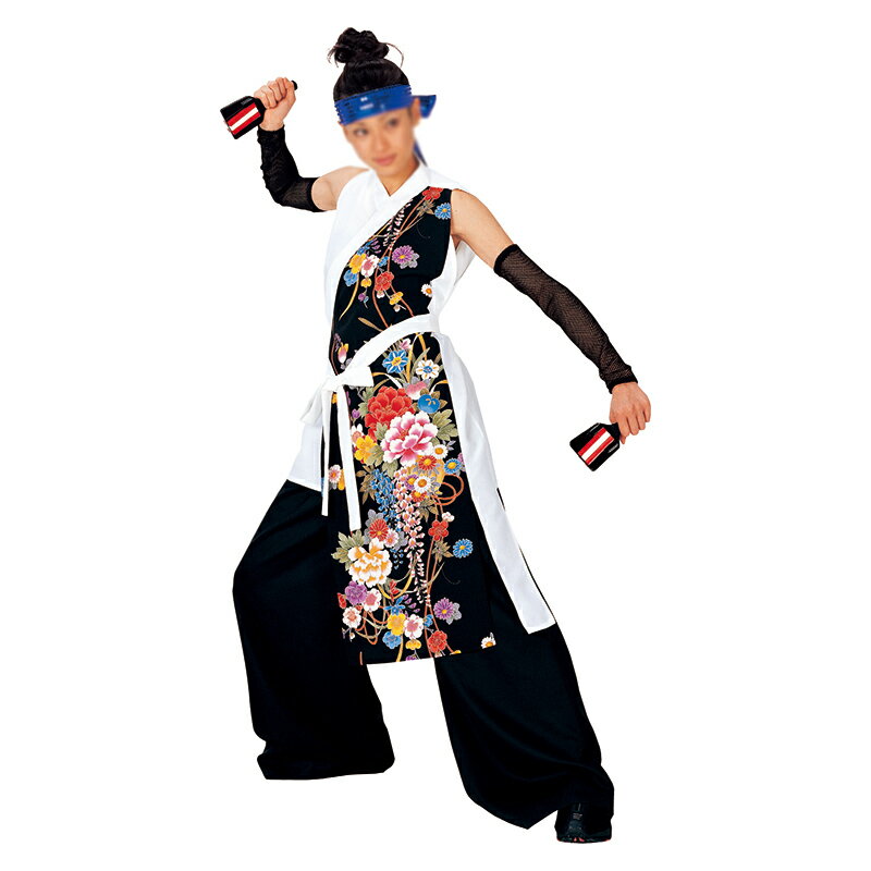 よさこいコスチューム・よさこい衣装 レディース 主素材　：　ポリエステル100% フリーサイズ 　　前身丈　：　105cm 　　後身丈　：　75cm 　　身巾　：　56cm セット内容 　★袖無し打合せ着物のみ（腰紐付き） 使用しているパン...
