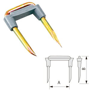 絶縁ステップル No.2 ST-5 ・幅A:10.5mm 高さB:22mm ・適用電線:VVF1.6×2 VVF2.0×2 No.3中 ST-6 ・幅A:13mm 高さB:25mm ・適用電線:VVF1.6×3 VVF2.6×2 No.4大...