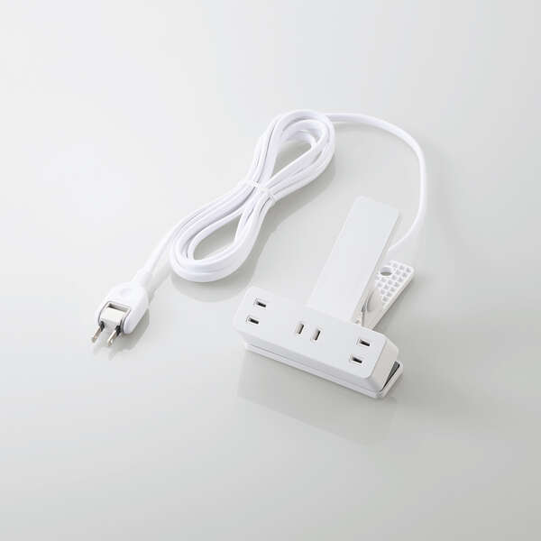 【特長】●机などに挟んで利用することができるクリップ機構を搭載した2ピン式の3個口タップです。固定使用だけでなく、タップを常設できないダイニングテーブルなどでテレワークや宿題をする際に、一時的に設置して利用するのにも便利です。コードの長さは...