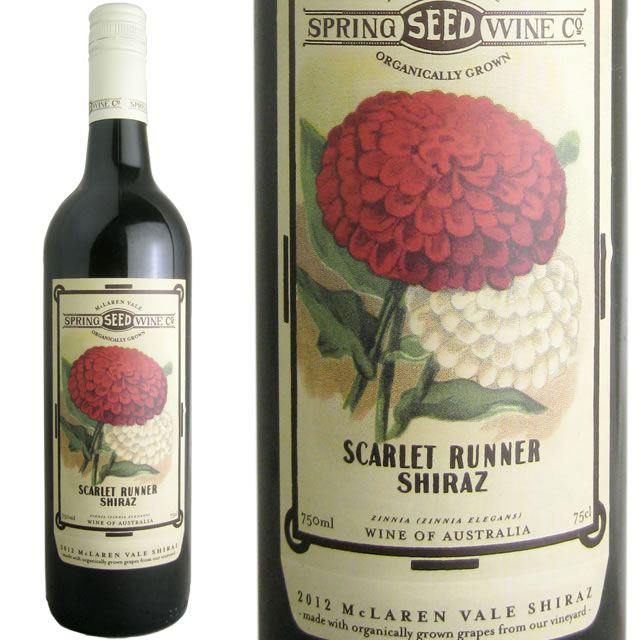 オーガニック・スカーレット・ランナー・シラーズ　2020　スプリング・シード・ワインズ ※3種類のラベルがございます。お選びいただくことはできかねます。開放漕と小さな醗酵タンクを混ぜて使い古樽、新樽のコンビネーションでワインの熟成を行い、フ...