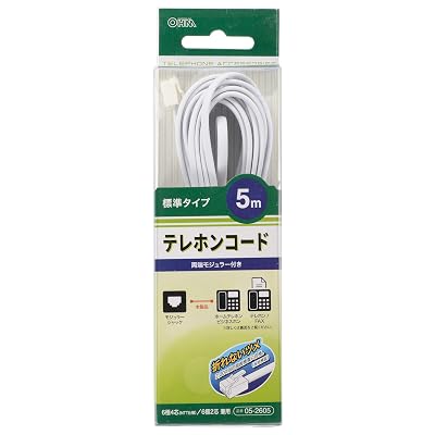 テレホンコード 標準タイプ ホワイト 5m_TEL-C2605W 05-2605 OHM オーム電機ブランドオーム（OHM）色白モデルTEL-C2605W商品説明【商品概要】両端にモジュラープラグが付いた標準タイプのテレホンコード電話等の増...