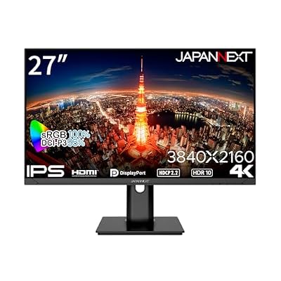 JAPANNEXT 27インチ モニター 4K UHD 3840x2160解像度 IPS ディスプレイ (HDMI/DisplayPort/スピーカー内蔵/高さ調節/回転(ピボット)機能/VESA対応/ブルーライトカット) JN-IPS27...