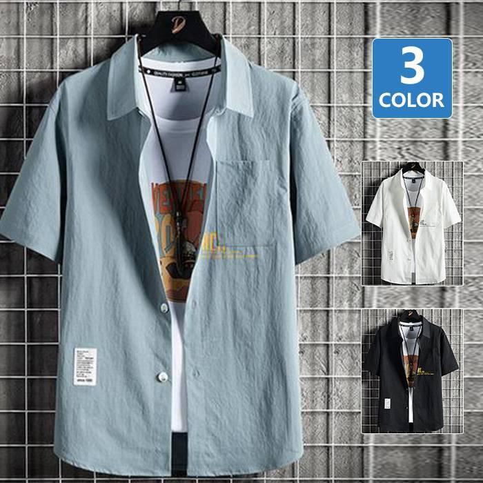 シャツ メンズ 半袖 開襟シャツ メンズ 半袖 夏物 開襟シャツ ワイシャツ カジュアル 通勤 紳士服 トップス メンズファッション おしゃれ 薄手 【カラー】ホワイト，ブラック，ブルーグレー【サイズ】XL（日本サイズM相当） 2XL（日本...