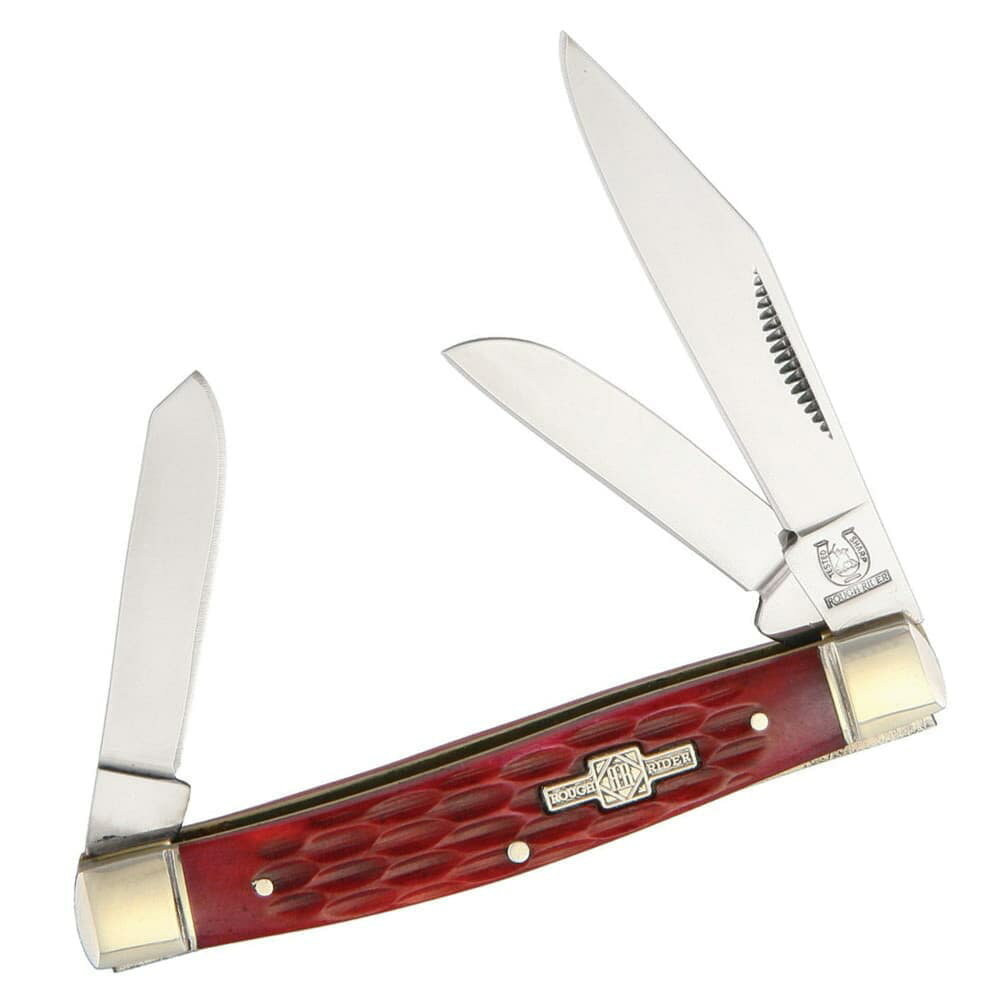 ラフライダー PocketKnife 三枚刃3種のブレードで使い分け自在。日常に頼れる折りたたみナイフ伝統的かつ、実用性とコストパフォーマンスに優れるナイフを展開する米国のブランド「ROUGH RYDER」。落ち着いたレッドジグドボーン（赤...
