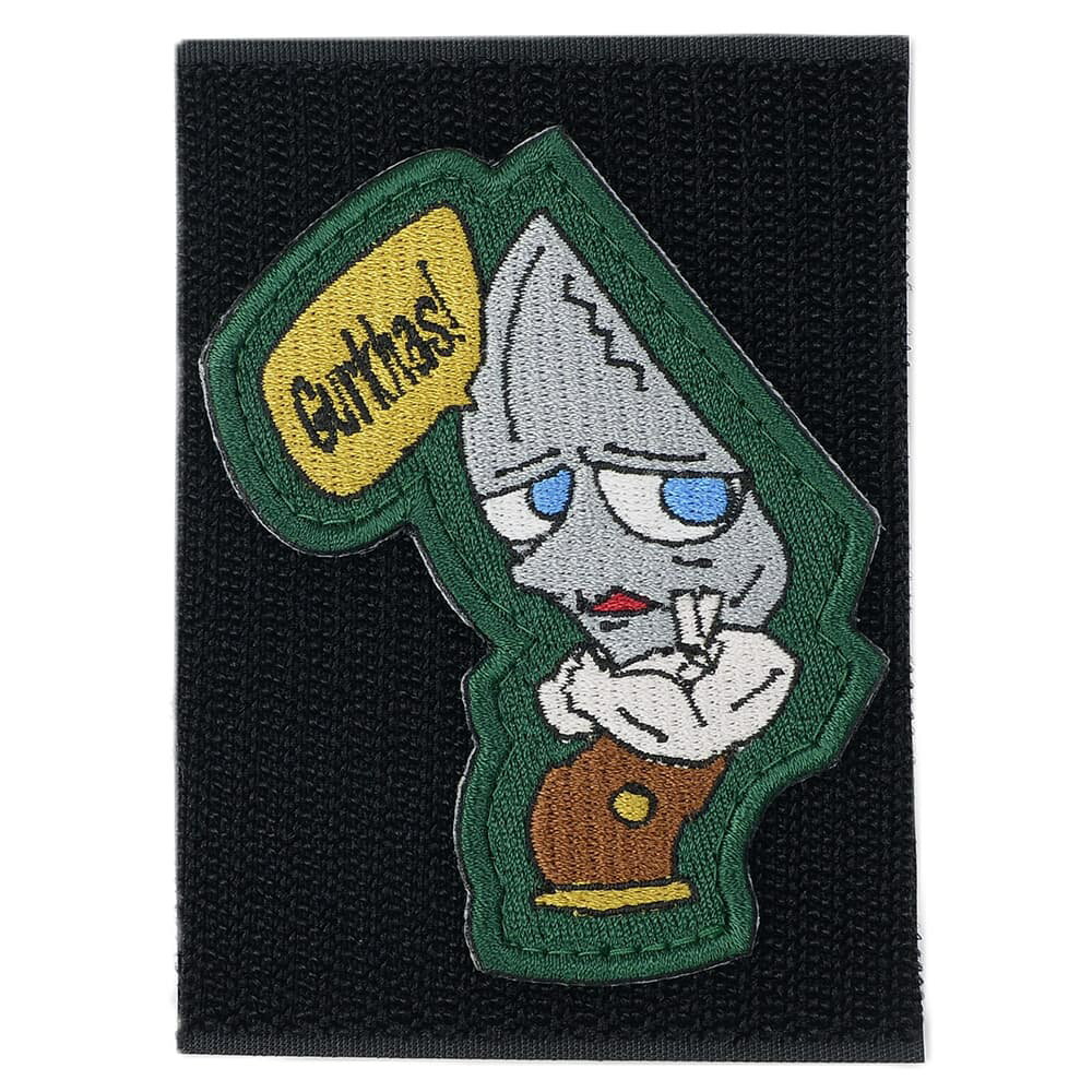 イクサエンブ 刺繍パッチ キャラパッチククリナイフを可愛らしく擬人化したワッペン国内ミリタリーパッチブランド、IXA EMB（イクサエンブ）のジョークパッチ。ククリナイフを擬人化した可愛らしいキャラクターパッチ。裏面はオスベルクロになってお...