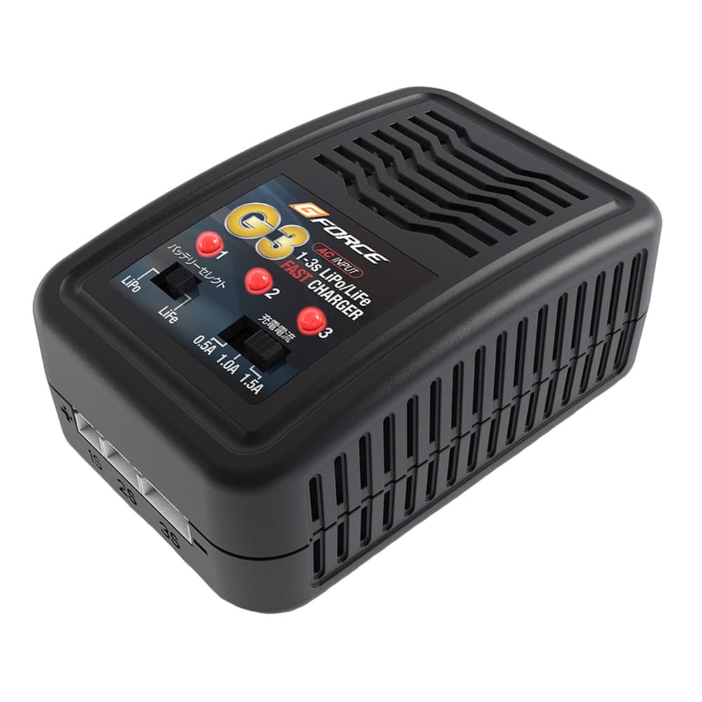 ジーフォース G3 CHARGER リチウムポリマー/リチウムフェライト対応バッテリー容量に合わせて最適な充電電流を設定できるAC充電器電動ガン用リポバッテリー「NOIR」シリーズなどのトイガン/RC関連アイテムを展開する国内ブランド「G-...