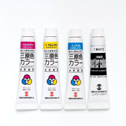 混色により色彩の多様性を学べます■セット内容:7mL3色（シアン、マゼンタ、イエロー）+ホワイト11mL