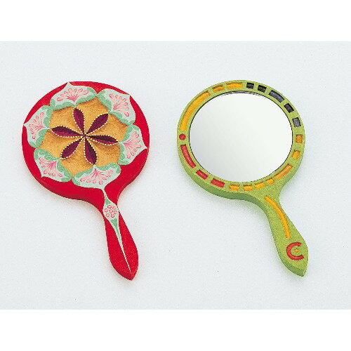 自作できる手鏡セットです。※無着色で、鏡は組み立て済です。■商品サイズ：74×130×9mm、鏡/φ60mm