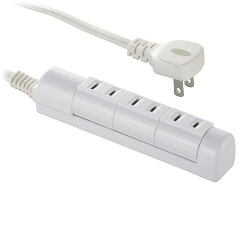 特　徴●独立回転コンセントで、ACアダプターも使いやすい●各コンセントが個別に左右90°回転します●上・左・右の3方向から自由に選んで差し込みできます●導線の二重被ふくで強度を向上●耐熱性ユリア樹脂使用のトラッキング火災防止プラグ●カラーは...