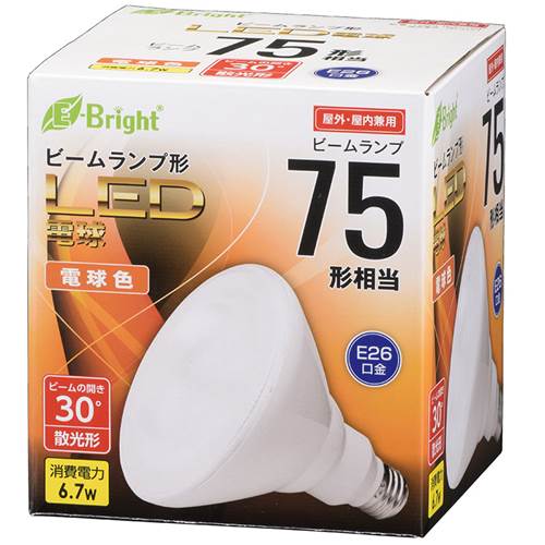 特　徴●ビームランプ75形相当●屋外・屋内兼用●ビームの開き30°散光形●電球色●消費電力6.7W●E26口金●従来のビームランプのような使い方ができます。　但し、水滴の掛かる場所では、必ず口金部防水構造の器具で使用してください。仕　様■寸...