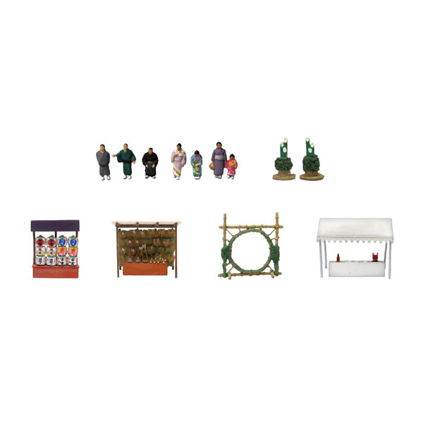 発売予定日2026年12月商品説明お正月セットがリニューアル！サイズ1/150(Nゲージサイズ)標準装備塗装済み・組み立てキット補足情報・菰樽・縁起物屋台・茅の輪・お神酒テント・人間×7体(6ピース)・門松×2個(1組)注意事項鉄道模型に関...