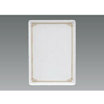 トレー YO-250-G 陶器風 メラミン●350×250×H15●重量:460g●ホワイト+金唐草●※波型フチつき