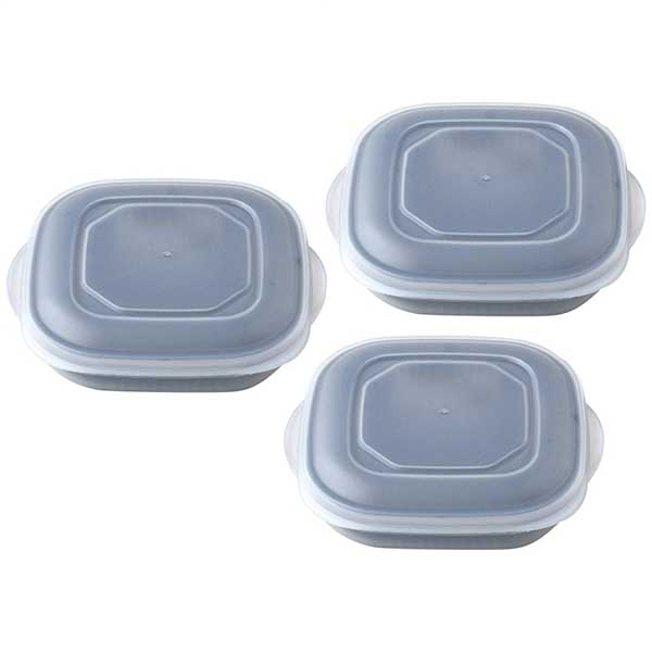 ●ザルの効果で冷凍ご飯をベチャつかずにふっくら解凍します。●現品サイズ・内容：13.1×14.5×4.2cm容量270ml容器3個・ポリプロピレン・［日本製］●箱サイズcm：ありません(袋入)●メーカー型番：SN-103T