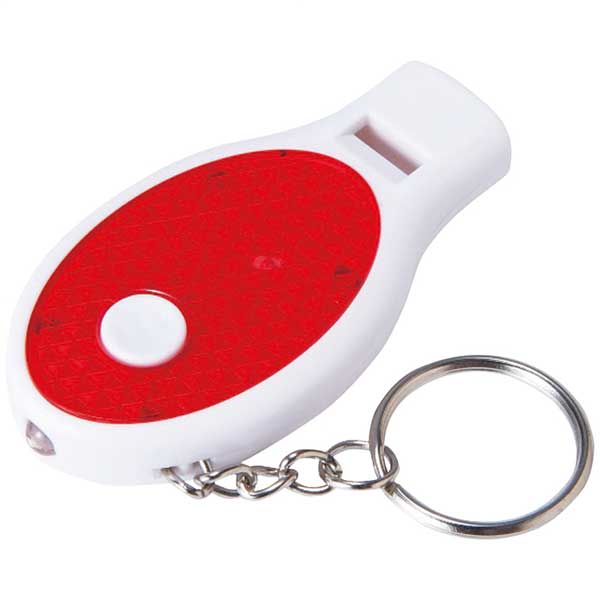 ●反射板が付いたライト付ホイッスルキーホルダーです。●現品サイズ・内容：6.8×3.5×1.1cmライトホイッスルキーホルダー1個・ABS樹脂、AS樹脂・ボタン電池2個内蔵・［中国製］●箱サイズcm：7×4×1.5cm●重さ：18g●メーカ...