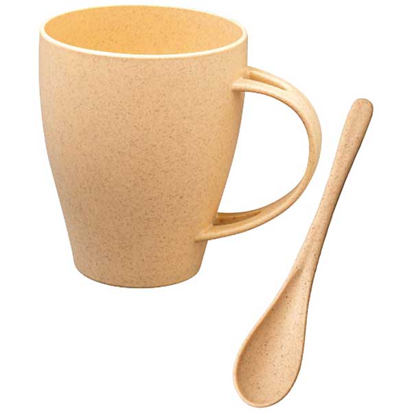 ●スタイリッシュデザインのカップとスプーンのセット。麦繊維配合のプラスチック素材で環境にも優しいです。●現品サイズ・内容：10.7×12×8.5cmカップ1客・全長12.8cmスプーン1本・ポリプロピレン(麦ファイバー30％)・［中国製］●...