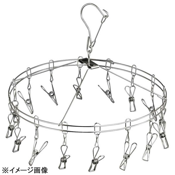 サイズ：外径:320 高さ:280 重量(g)：250 材質：ステンレス鋼●丈夫でサビに強いステンレス製。 ●風が吹いても竿から外れにくいフックストッパー付 ●向きが変えられ干しやすい360度回転式フック。