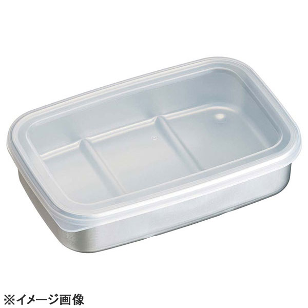 サイズ：157 115 H44 重量(g)：93 容量(ml)：500 板厚厚み(mm)：0.8 材質：アルミニウム EVA樹脂●急速冷凍に適したアルミ製容器。 ●小分けしやすい仕切り型加工