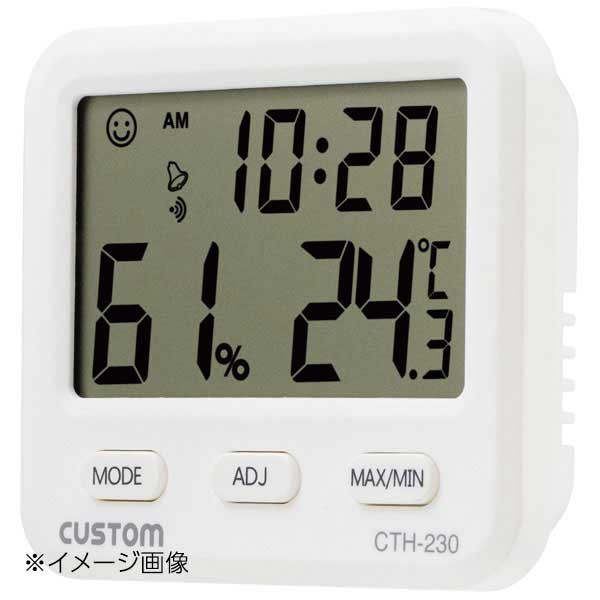 ●快適表示マーク付きのシンプルなデジタル温湿度計●型番:CTH-230●外寸(mm):80×70×21●重さ:64g●材質:ABS●電源:単4乾電池×1●快適表示マーク付きのシンプルなデジタル温湿度計●型番:CTH-230●外寸(mm):8...