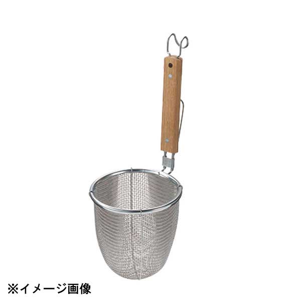 燕三条製丈夫な18-8ステンレス製。●サイズ　外径×深さ×柄長：φ140×130×210mm●材質：網:18-8ステンレス　柄:ケヤキ●生産地：燕三条
