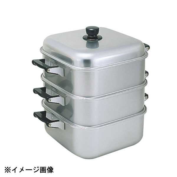 オールアルミ製の業務用蒸器です。アルマイト加工●サイズ　外寸縦×外寸横　深さ　1段当たり容量：280×280mm中子120mm約2升●材質：アルミニウム●生産地：日本