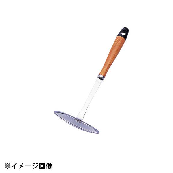 家庭用カス揚げ●サイズ　直径×全長：φ100×90×300mm●材質：金属部:ステンレススチール 柄部:天然木（欅） フック部:ABS樹脂●生産地：燕三条