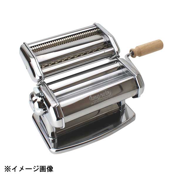 ●ローラー麺帯幅150mm。付属品:カッター(2mm、4mm)●サイズ　幅×奥行×高さ：194×204×H155mm●材質：スチールクロムメッキ●生産地：イタリア