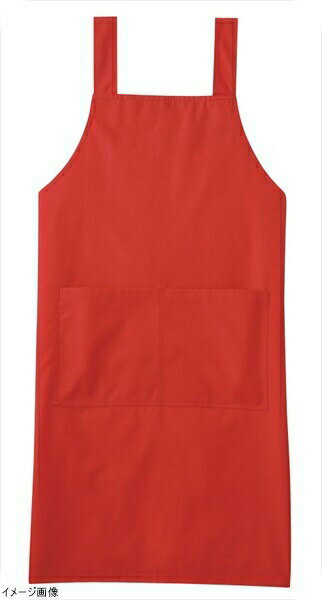 ピップまわりが隠れる安心エプロン!ポリエステル65%+綿35%/タッサーメーカー品番A-1769 サイズL 色レッド 前中心丈(cm)87 身巾(cm)102 紐長(cm)73