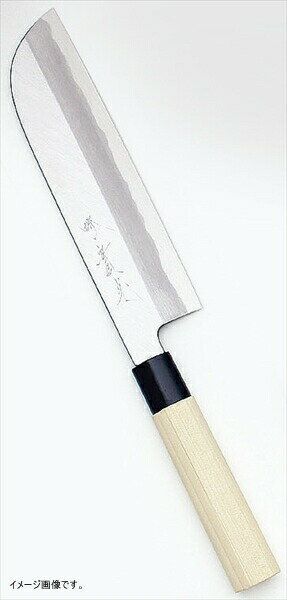 堺實光 特製霞・昔から包丁に使われている日本鋼を、霞仕上げにした和包丁 シリーズです。・手研ぎ刃付けをしているので、そのままご使用いただけます。サイズ(cm)_全長(mm)_質量(g)_背厚(mm):21_355_230_4.0