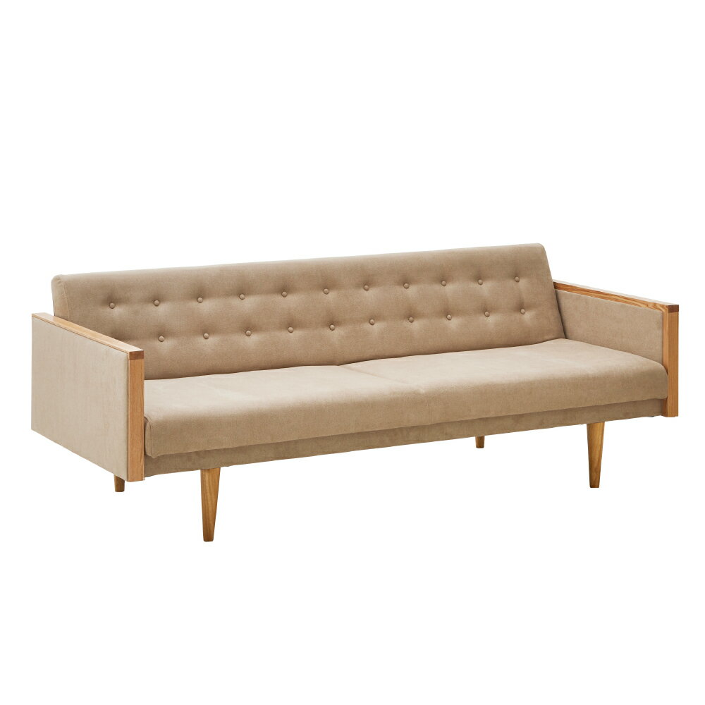 背もたれは3段ギア式で倒せばソファベッドになる、アーム部分に天然木を使用したソファベッド。背はボタン止めになっておりデザイン性も◎。座面と肘を薄く仕上げた北欧調のデザイン。座面と背面には全面にポケットコイルが敷き詰められており、ソファとして...