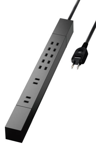 7つの差込口を備え、利用シーンに合わせ形状を変更させることができる可動式電源タップです。 脚パーツを展開することで重いACアダプターなどを接続した際もタップが横転しにくくなります。 脚パーツには穴を設け、そこにフックを通すことで壁などに吊る...