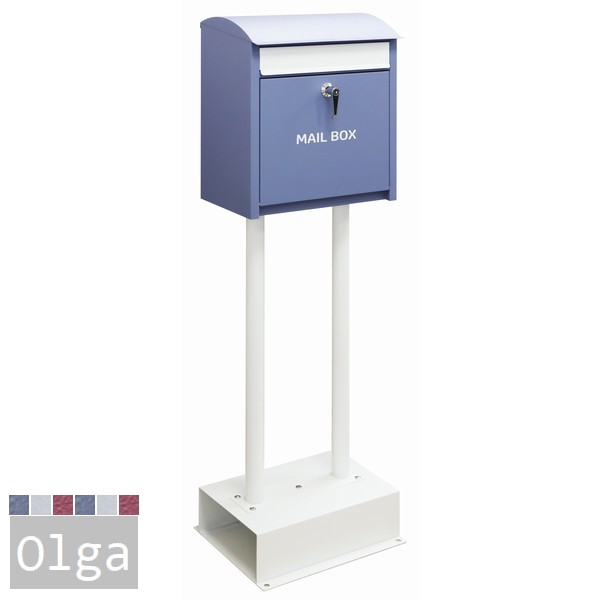 ホワイト×フレンチカラーのかわいいスタンドポストです。お玄関を爽やかに演出します。土台にレンガを入れれば手軽に転倒防止できます。メーカー：MOJYU（モジュ）サイズ（約）：幅37×奥行28×高さ114.5cm投函口/幅31.1×高さ3.2c...