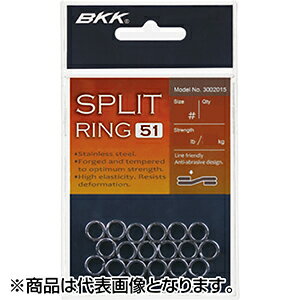 BKK SPLIT RING-51は小型から超大型ターゲットまでをも想定した最も基本的にSPLIT RINGです。 ★仕様・規格・寸法★ SIZE：8 Strength(kg)：68 QTY：12 COATING：Stainless Steel