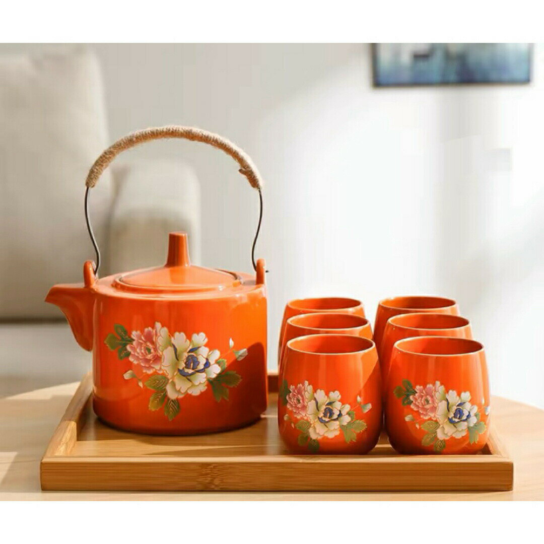 商品説明材質:陶器セット内容:カップx6点（180ml)ティーポットx1点（1000ml)トレー x 1点☆☆★★★★★★★★★★★★★☆☆◆お客様のご覧になっているモニター等により多少色が異なる場合がございます。あらかじめご了承ください。...