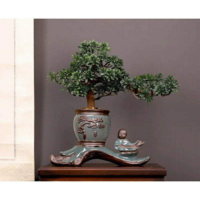 商品説明葉の材質：エコプラスチック+セラミック幹の材質：自然木（特殊加工）鉢の材質：陶器製外寸サイズ:幅34 x 奥行き13 x 高さ30（cm)※天然素材を使用し、ハンドメイドで作成した商品になりますので、そのため製作時期によって若干画像...