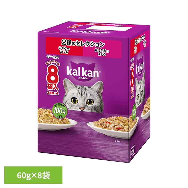 ・人気の2種類の味セレクション。・まぐろ入りかつお、かにかま入りまぐろは、厳選された素材をカルカン特製だしで煮込み、ジューシーなゼリー仕立てにしました。・1歳以上の猫に必要な栄養素がバランスよく含まれた総合栄養食です。●商品サイズ（cm）幅...