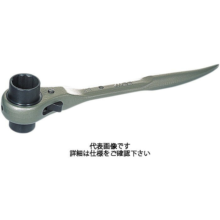 短シノラチェットレンチ 17×19 RS-1719 【　仕様　】 ●呼び：17×19●主要寸法(概寸)L×D×T×T1×T2：240×43×50×16×15.1mm●質量：410g 【　特長　】 ●ショートタイプ、曲がりシノ付。狭い場所での...