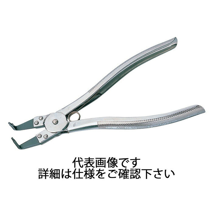 穴用スナップリングプライヤ 爪固定型 曲爪 爪先端径0.9mm CH0B 【　特長　】●爪部は構造用合金鋼でリン酸マンガン皮膜処理を施し、抜群の耐久性●グリップ部分はステンレス鋼製で軽量かつ、握りやすい設計●穴用です●各種スナップリングの取...
