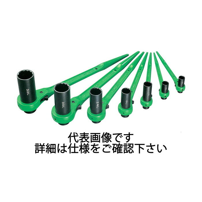 両口ラチェットレンチ・片ロングソケット 対辺10×13mm RN1013L 【　特長　】●C形チャンネル・H形鋼・アングル等の深い凹部での締付け時に最適●ボルトが長く出るところ(ダクト・自動車ボディのUナットなど)の使用にも便利●安全ロープ...