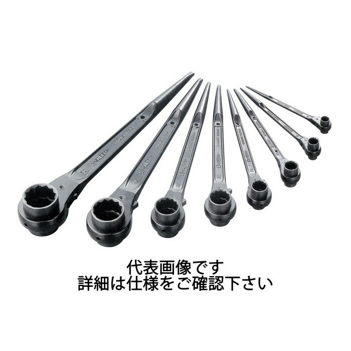 両口ラチェットレンチ 対辺13×17mm RN1317 【　特長　】●爪式は切換爪の窓が開口により砂かみの時は洗浄が簡単●安全ロープ取付穴を設けています●カチオン電着塗装で防錆効果抜群 【 仕　様 】●呼び：13×17●全長(mm)：265...