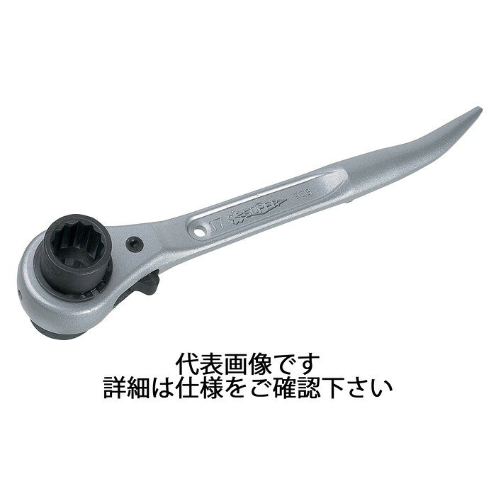 アルミ製・両口ラチェットレンチ ショートタイプ 対辺17×19mm SRB1719A 【　特長　】●仮設足場・住宅施工等に最適なショートタイプ●軽量・コンパクトでより使い易い●安全ロープ取付穴を設けています●番線締付け・穴合せに●本体アルミ...