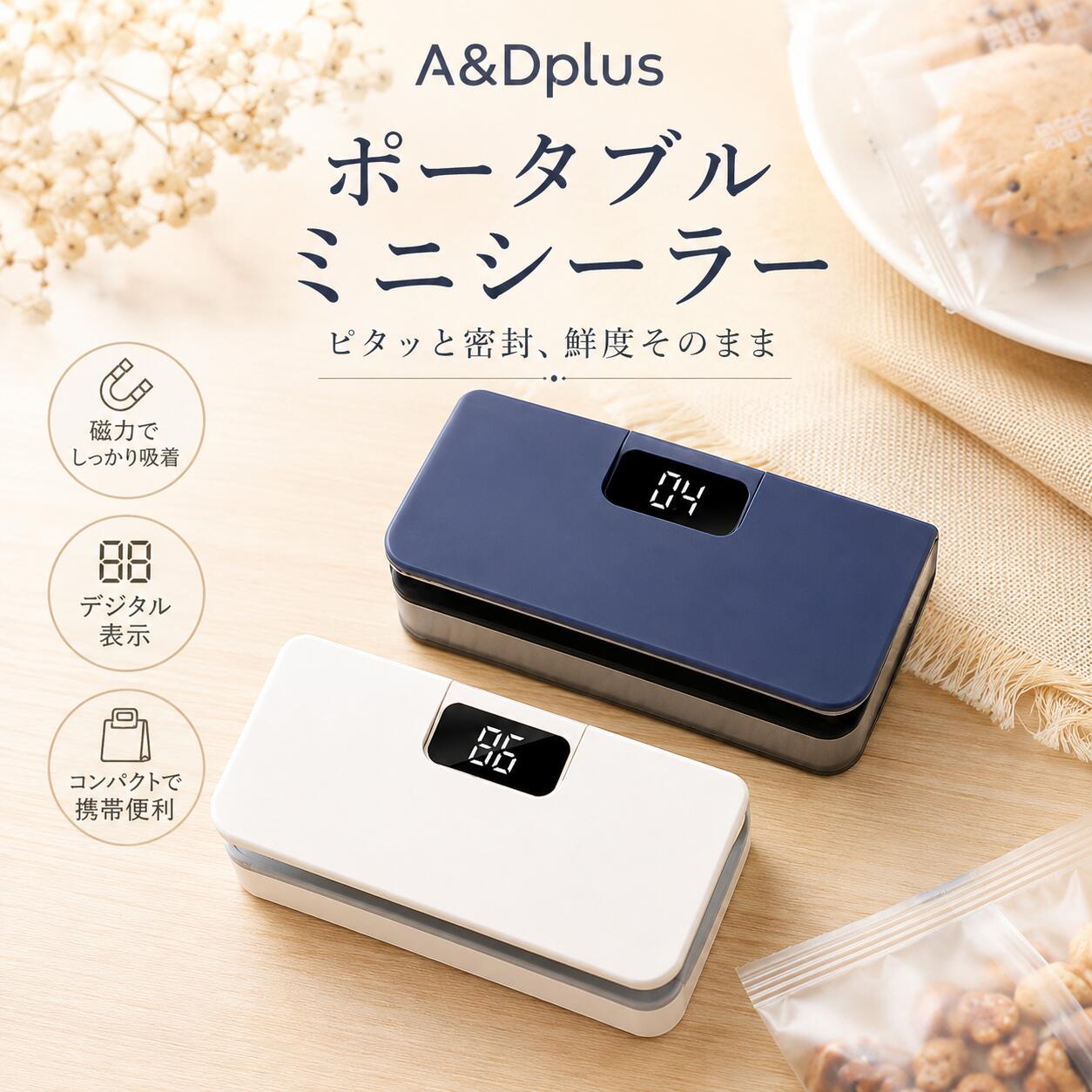【挟んで押すだけ！手軽に袋を密封】開封したお菓子やナッツ、茶葉、パン、ペットフードなどの袋を簡単に閉じられる充電式ハンディシーラーです。袋の口を本体に挟んで軽く押すだけで、すばやく密封。食品の湿気やにおい移りを抑え、保存しやすい状態をサポー...