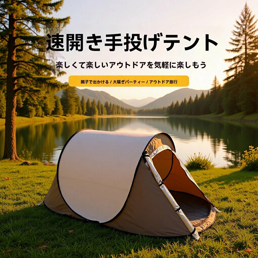 【商品特徴】 1. 投げるだけ 1 秒開設！組み立て不要のワンタッチテント 投げて開くだけのポップアップ式で、女性一人でも簡単に設置可能。キャンプ初心者や子連れの方でも、面倒な組み立て作業なく、すぐにアウトドアを楽しめます。折りたたみ時はコ...