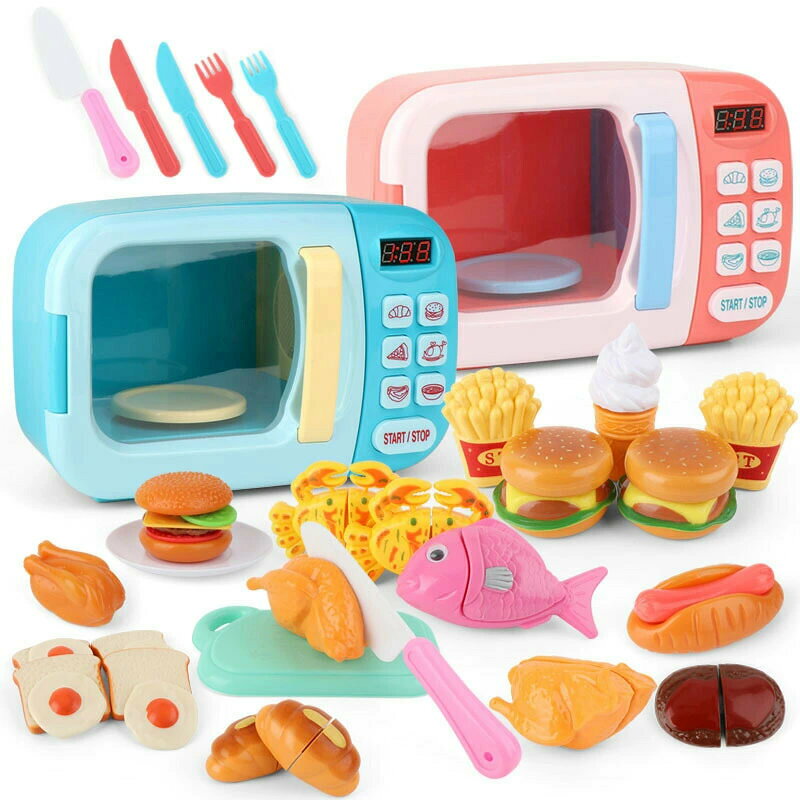 toy888.Simply.R 説明 電子レンジおもちゃは、ハンバーガー、パン、ホットドッグ、子ども用ナイフ、フォーク、お皿などの食べ物を含める、子供のおままごと遊びの真実性を満たすことができ、子供たちにたくさんの遊びをもたらします。知能開...