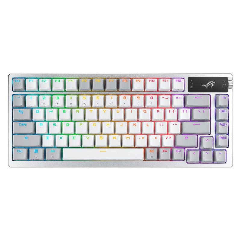 ASUS ゲーミングキーボード ROG Azoth Moonlight White 75% シリコンガスケット構造 3層消音設計 キーボード ROG NX熱交換プレルーブ軸 OLED+3WAYノブ搭載 トリプルモード(Bluetooth/2...