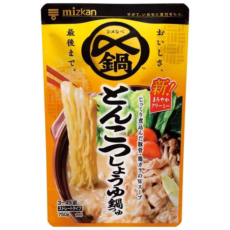 ミツカン 〆まで美味しいとんこつしょうゆ鍋つゆストレート 750g×4袋 鍋の素原材料:しょうゆ(小麦・大豆を含む)(国内製造)、果糖ぶどう糖液糖、食塩、豚骨エキス、ポークチキン香味オイル、豚脂、鶏ガラエキス、アミノ酸液(大豆を含む)、ごま...