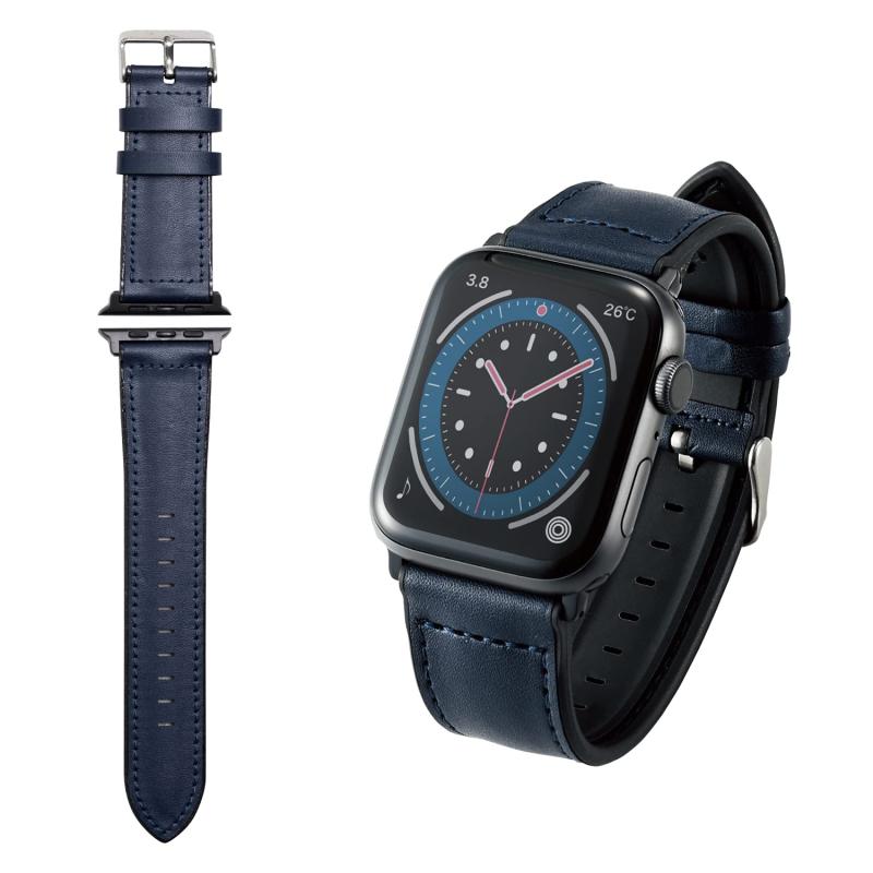 エレコム Apple Watch (アップルウォッチ) バンド 49mm 45mm 44mm 42mm [Apple Watch Ultra 8 7 SE2 SE 6 5 4 3 2 1 対応] 革 ソフトレザー ハイブリッド ネイビー A...