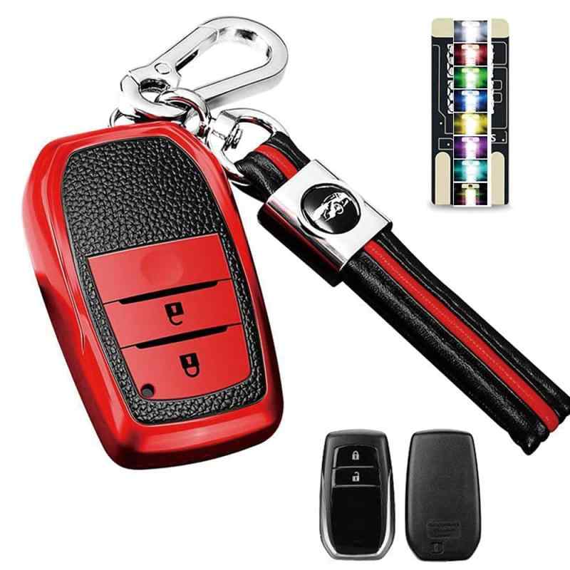 [GeTor] トヨタ専用 キーケース シリコン TPU本革 スマートキーケース キーホルダー C-HR プリウス 50系 キーカバー 新型 カローラ RAV4 50系 カムリ70系 ランドクルーザー プラド (2ボタンTPU本革赤)高級感...