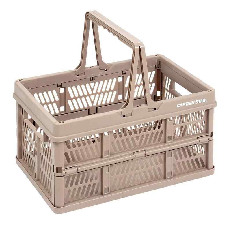 キャプテンスタッグ(CAPTAIN STAG) 折りたたみ コンテナ カゴ フォールディング ハンディ コンテナ 取っ手付き Lサイズ 幅450×奥行315×高さ255mm 収納時高さ65mm 容量26L カーキ製品サイズ:(約)幅450×...