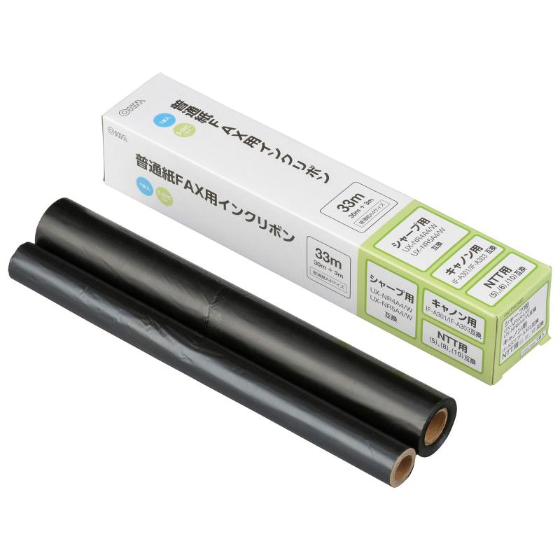 普通紙FAXインクリボン S-SHCタイプ 1本入 33m_OAI-FHC33S 01-3858 オーム電機シャープ、キヤノン、NTTファクシミリの交換用汎用インクリボンですA4サイズ・黒幅220mm×長さ33mS-SHCタイプ1本入り
